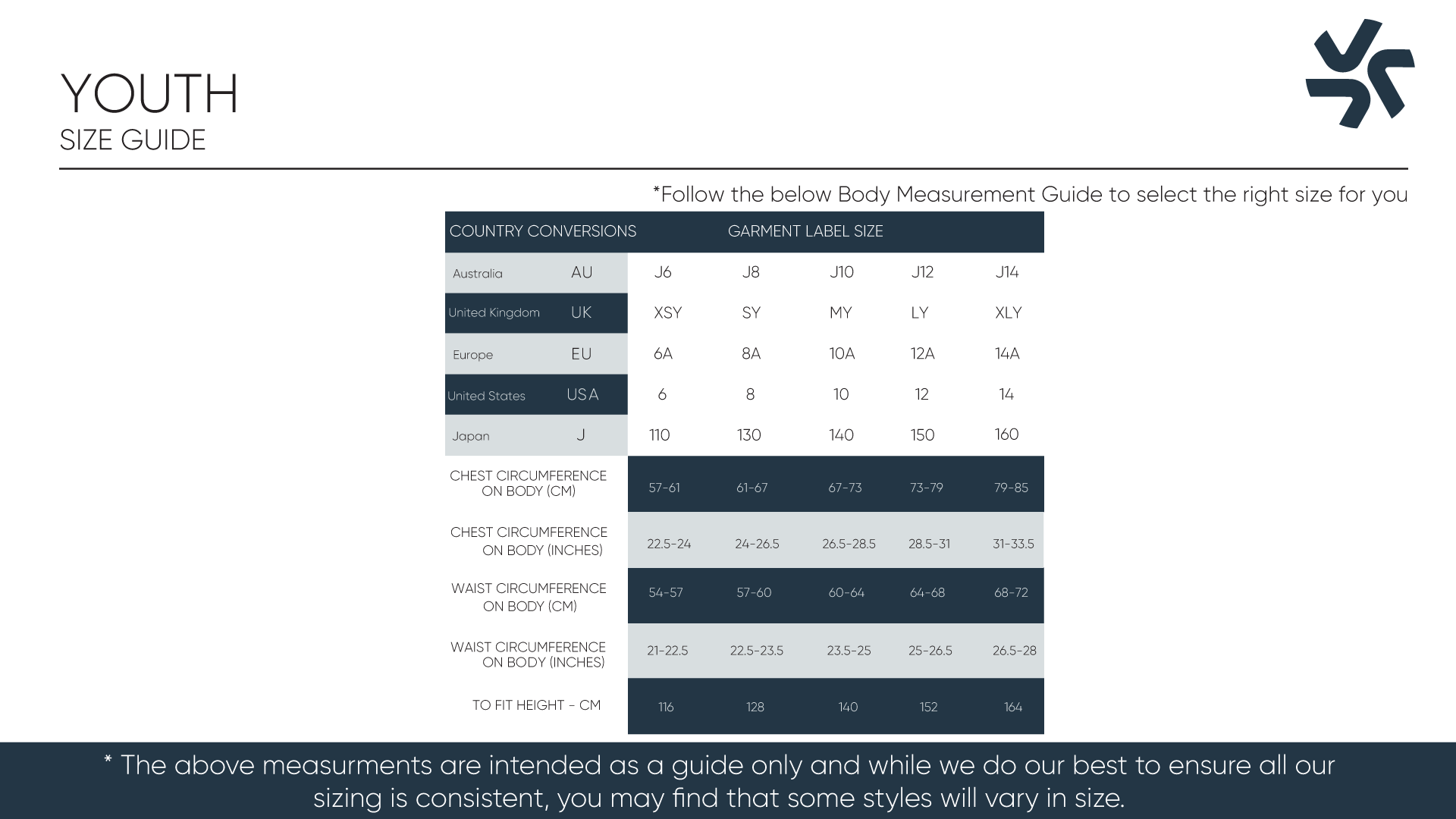 SIZE GUIDE – VSN SPORT